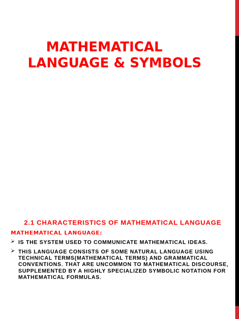 Mathematical Language & Symbols ( Prelim Coverage) | PDF