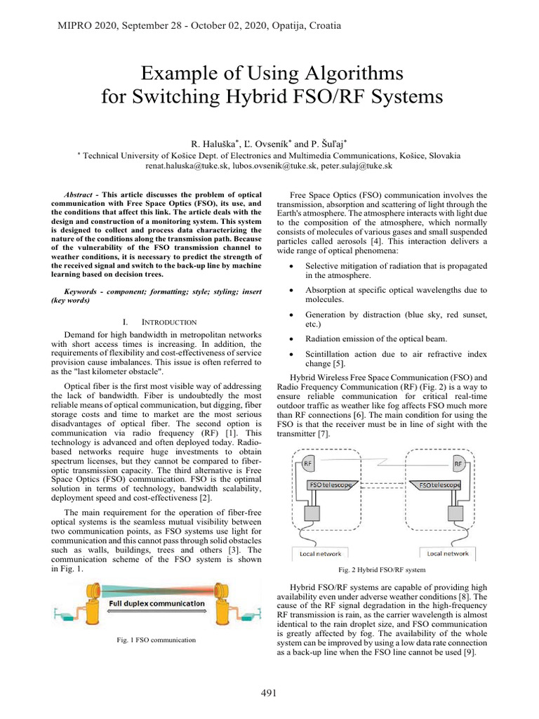 Example of Using Algorithms For Switching Hybrid FSO RF Systems | PDF