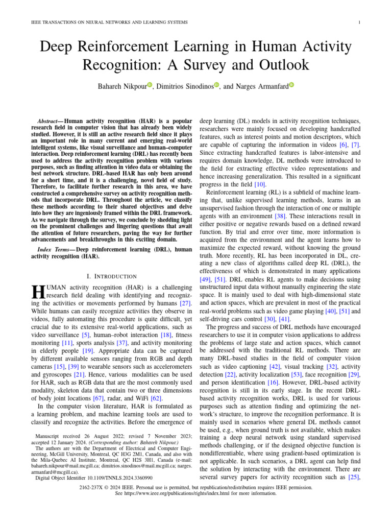 Deep Reinforcement Learning in Human Activity Recognition A Survey and ...