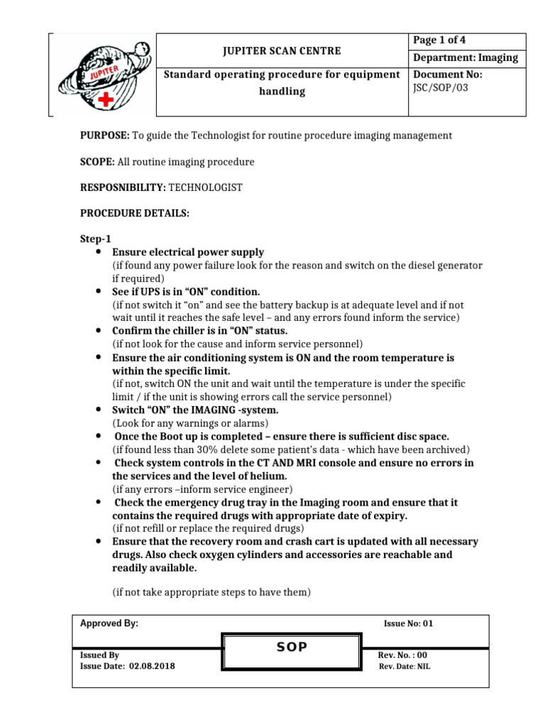 SOP-03 Standard Operating Procedure For Equipment Handling | PDF
