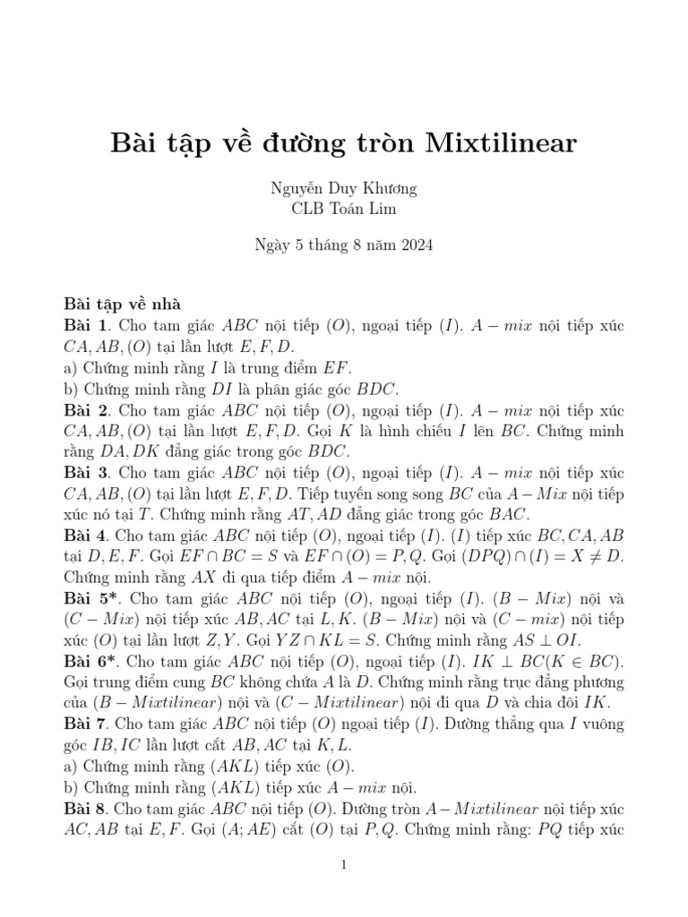 Bài tập về đường tròn Mixtilinear | PDF