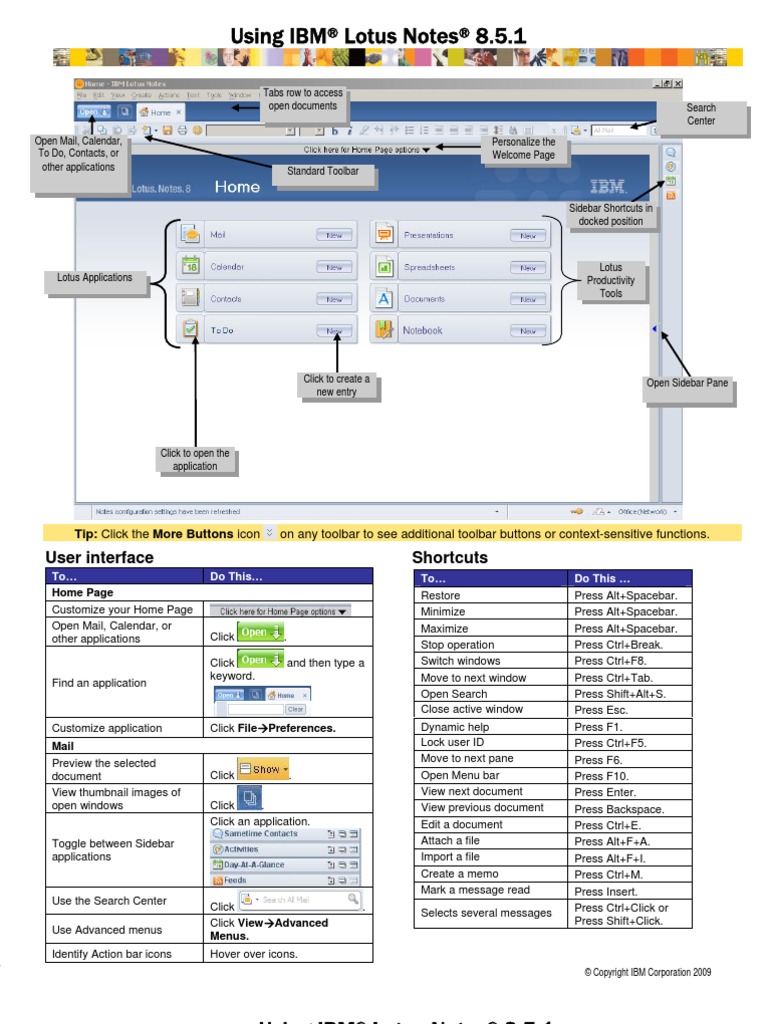 Using IBM Lotus Notes 8.5.1 Reference Card | PDF | Icon (Computing) | Email