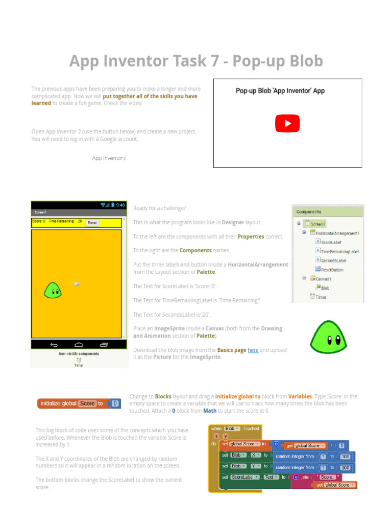 App Inventor 2 - Pop-Up Blob - CSNewbs | PDF