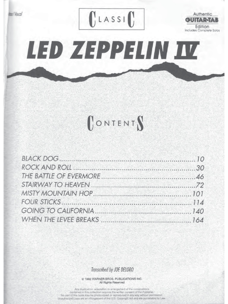 Led Zeppelin Classic Led Zeppelin IV Guitar Tabs | PDF