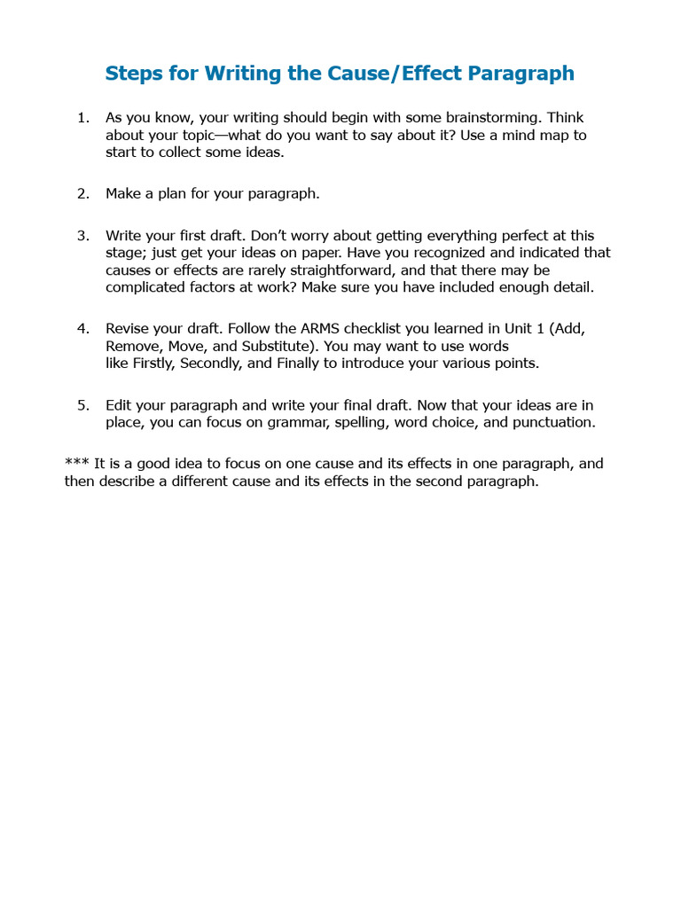 Cause Effect Paragraph | PDF