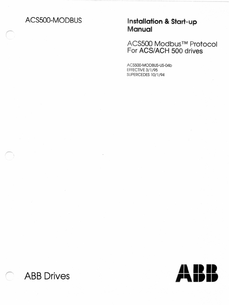 ACS 500 Modbus Protocol For ACS ACH 500 Drives ACS500-MODBUS-US-04b | PDF