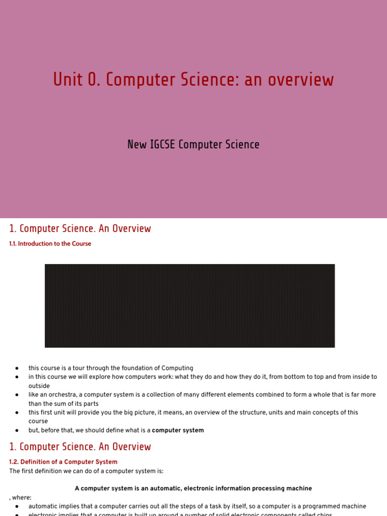 CS New IGCSE Unit 0. An Overview On Computer Science | PDF