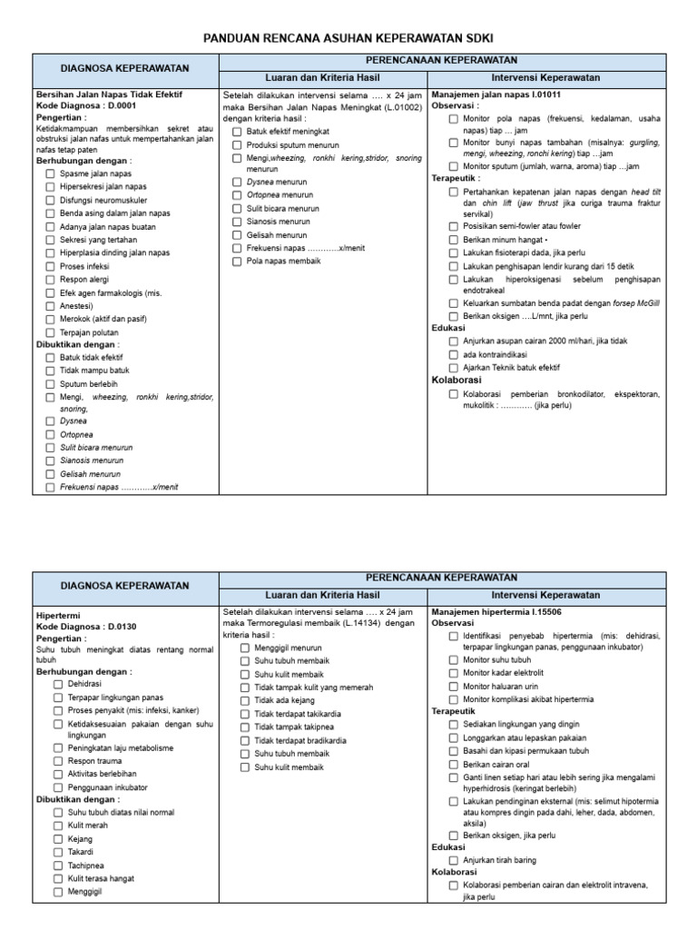 Panduan Rencana Asuhan Keperawatan Sdki | PDF