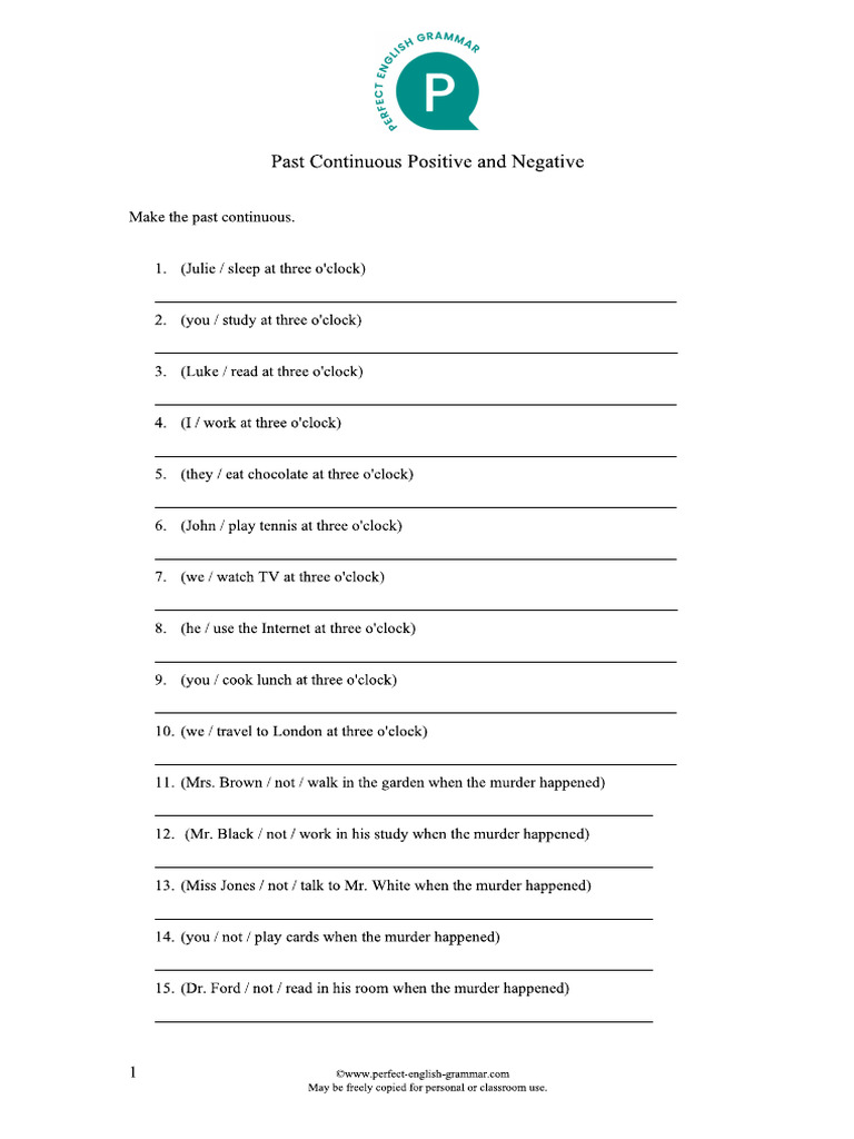 Past Continuous Exercises | PDF