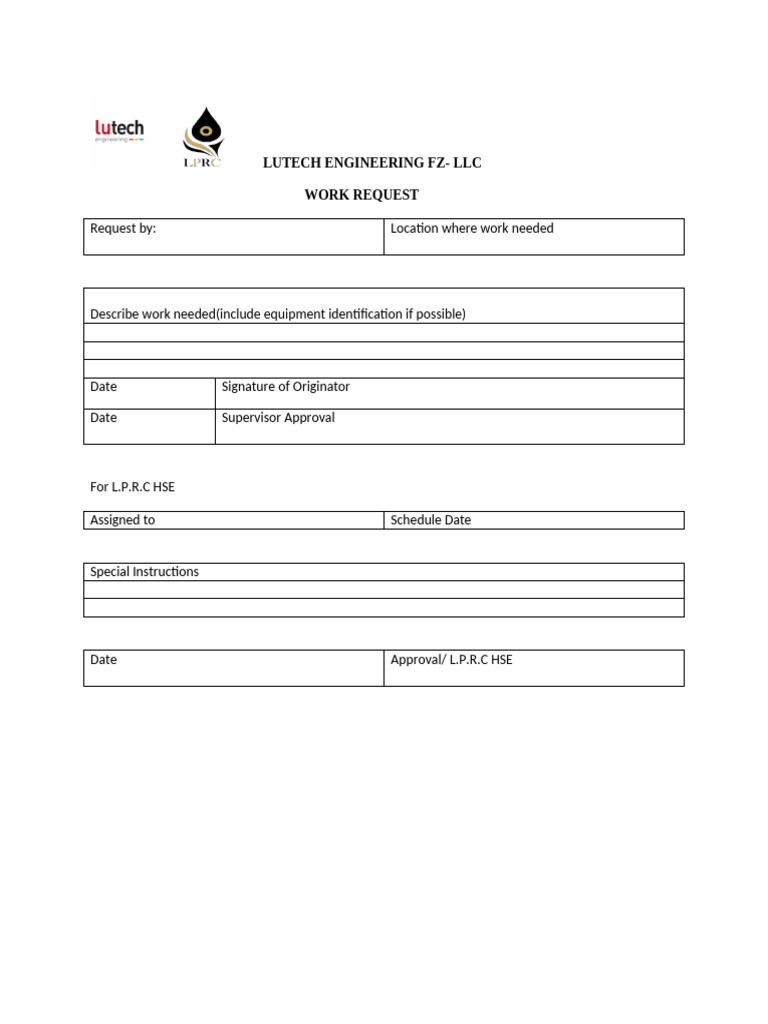 LUTECH ENGINEERING FZ- Work request form | PDF