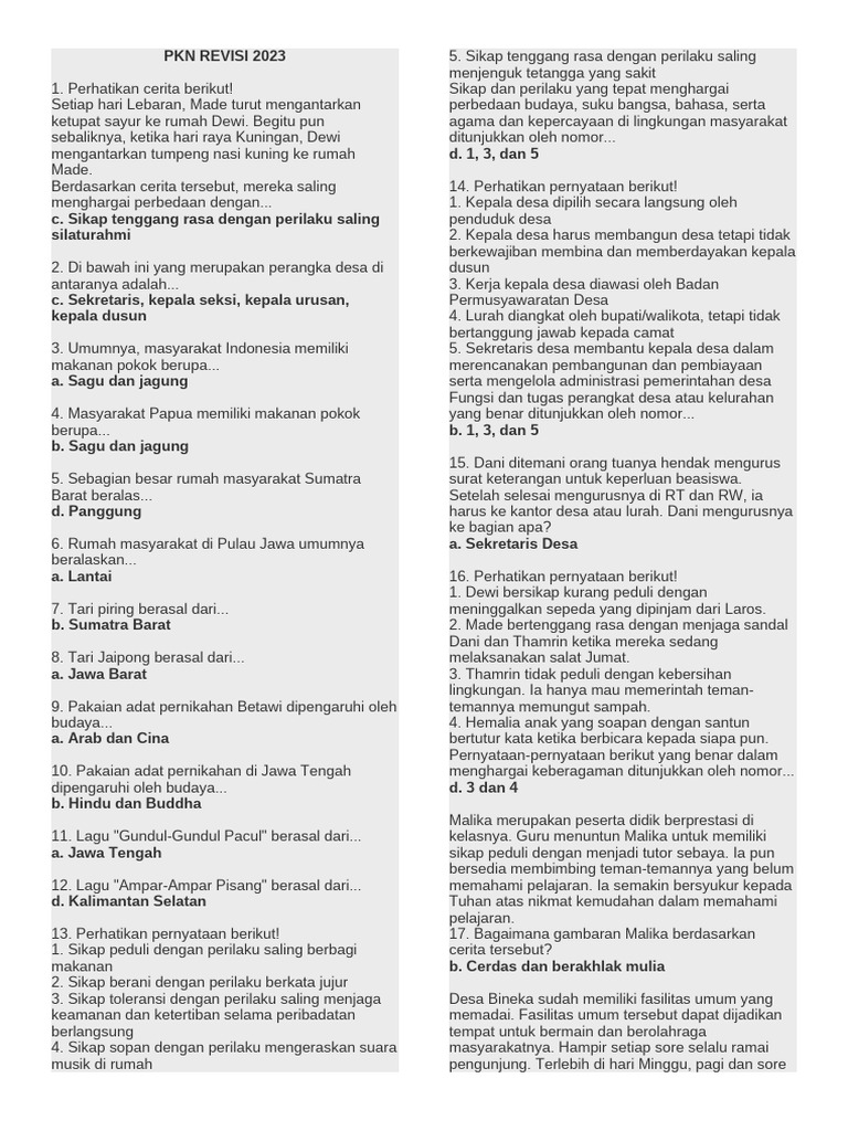Soal PKN Buku Revisi 2023 | PDF