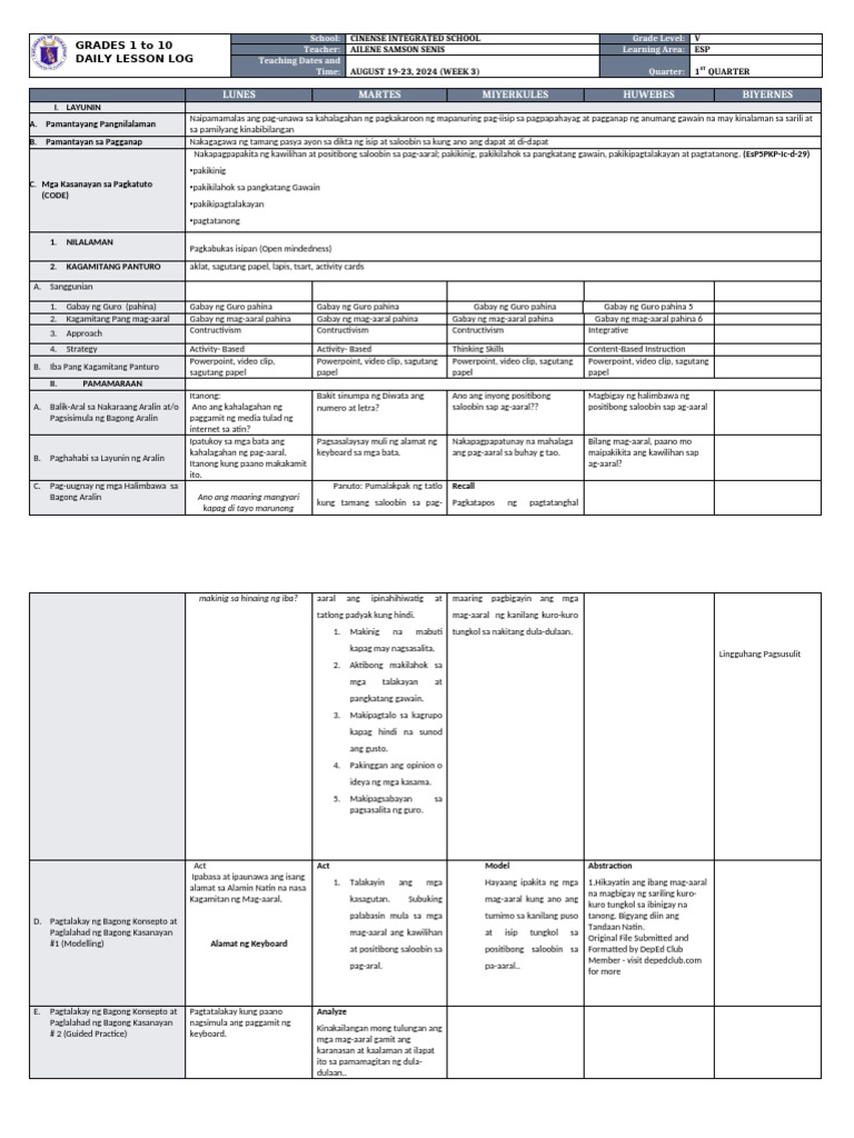 DLL - Esp 5 - Q1 - W3 | PDF