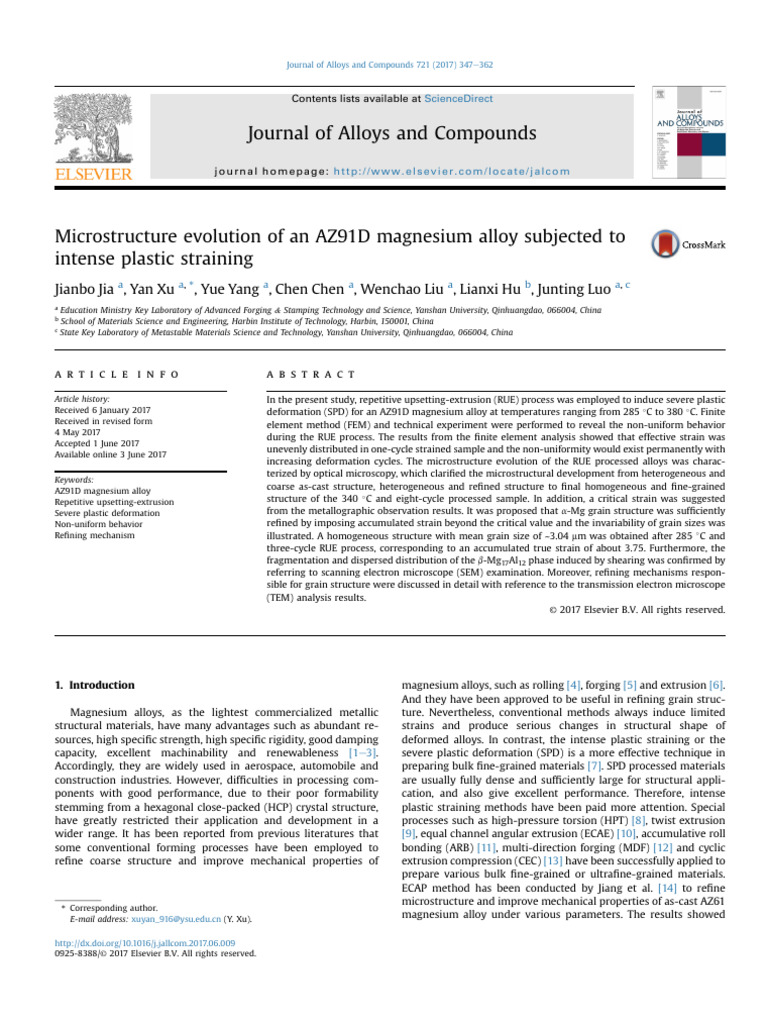Microstructure Evolution of An AZ91D Magnesium Alloy Subjected To | PDF