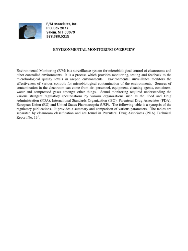 Environmental Monitoring Overview GOOD TABLES | PDF | Environmental ...