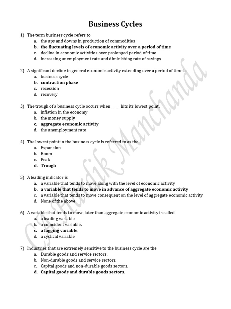 Business Cycles_MCQs compiled | PDF