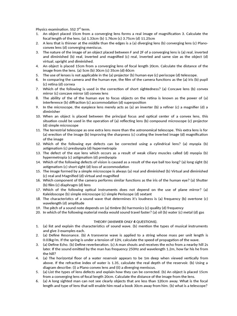 Physics Exam Ss2 3rd Term | PDF