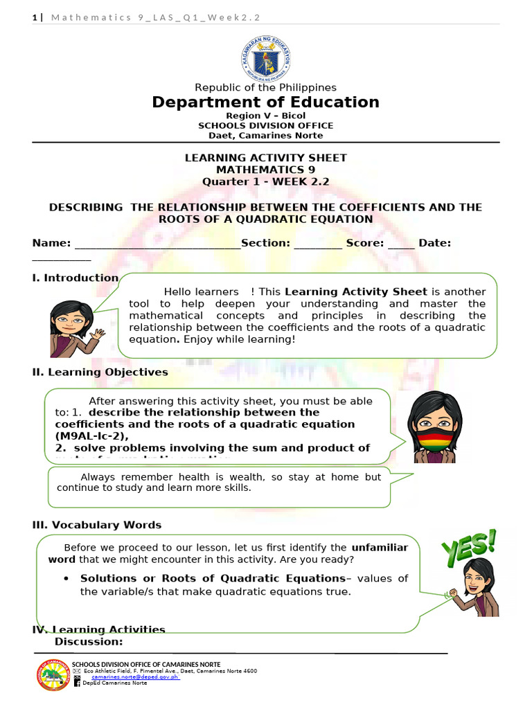 Math 9 Las q1 Week 2.2 | PDF