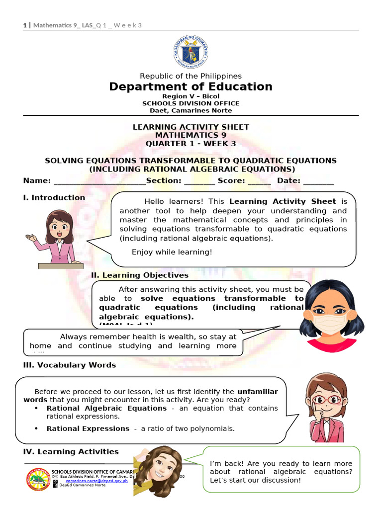 Math-9 Las Q1 Week-3 | PDF