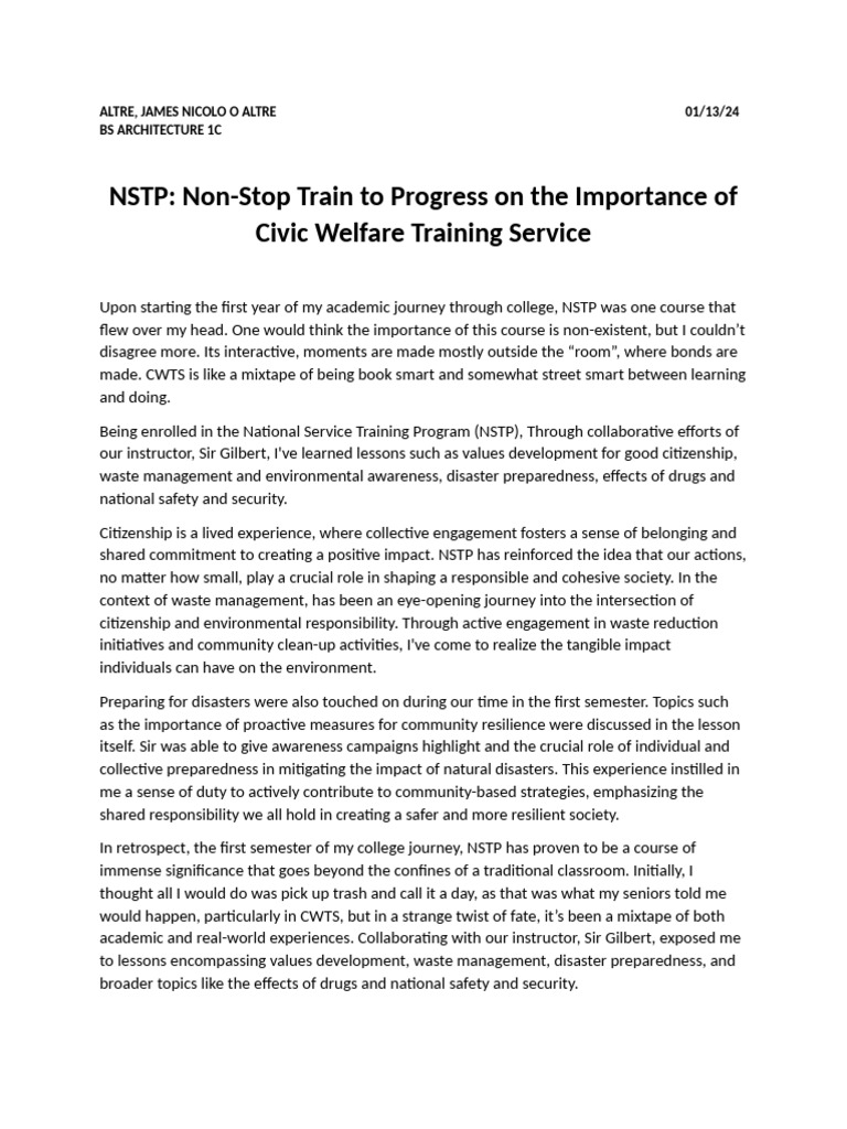 NSTP Reflection Paper | PDF