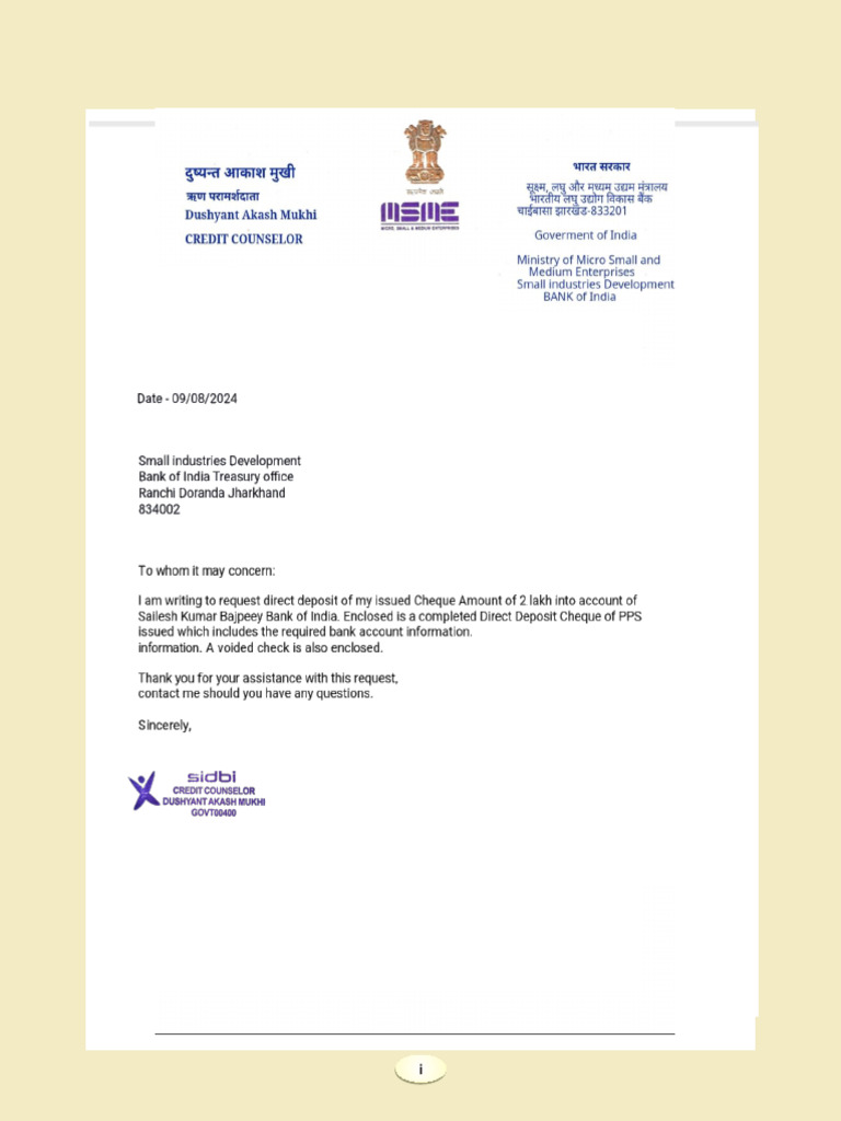 Letter Head Sidbi Counselor | PDF