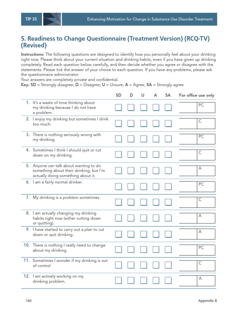 Readiness To Change Questionnaire (Treatment Version) (RCQ-TV) (Revised ...
