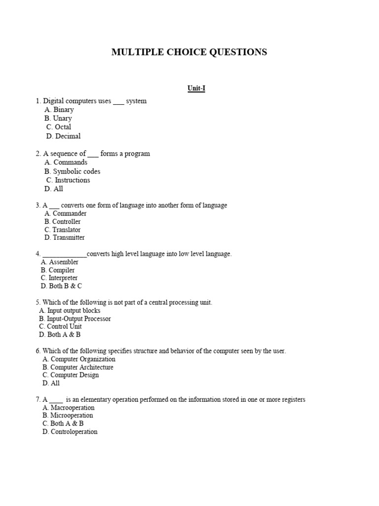 COA - Multiple Choice Questions | PDF