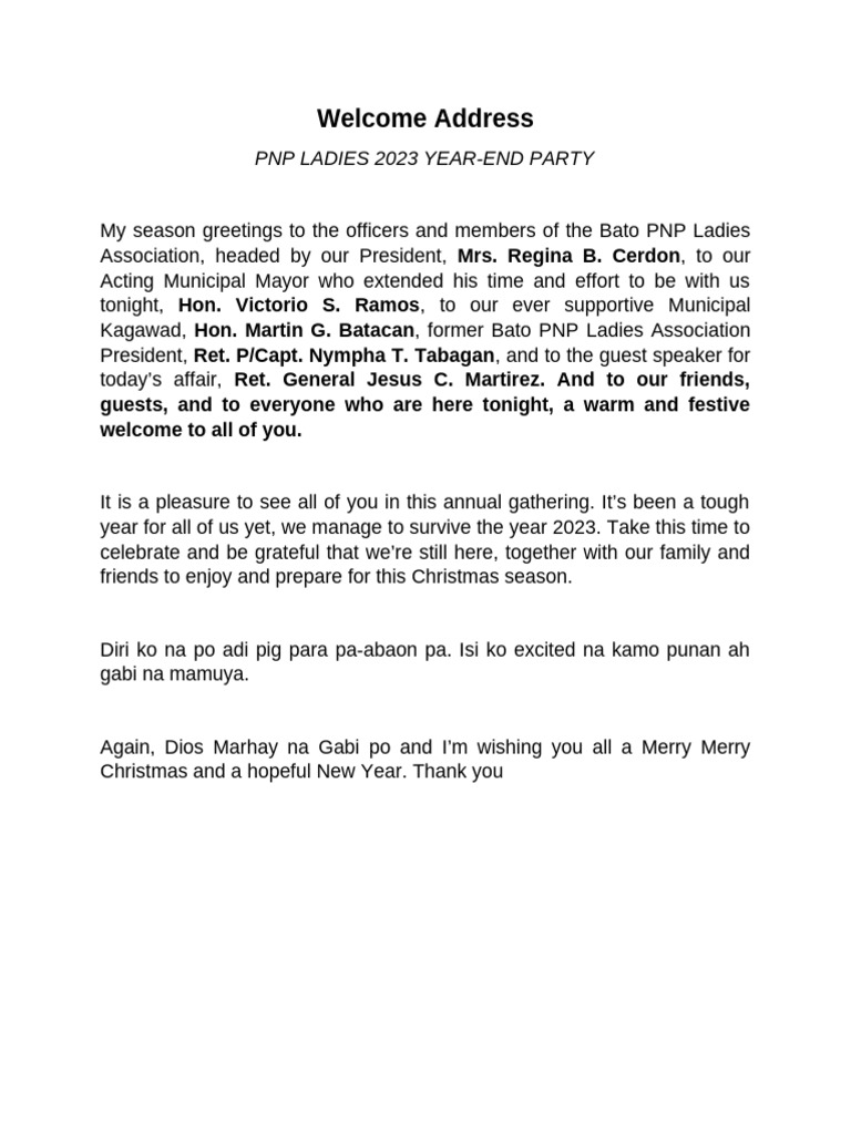 Welcome Address | PDF