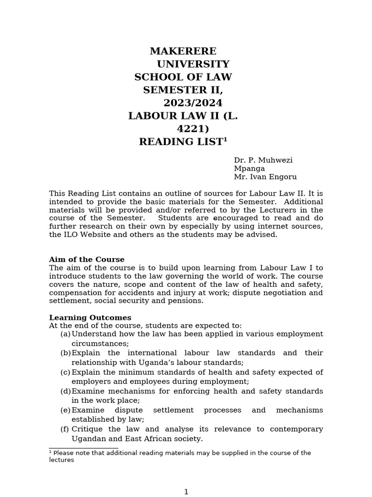 2024 Labour 2 Reading List | PDF | Occupational Safety And Health | Labour Law