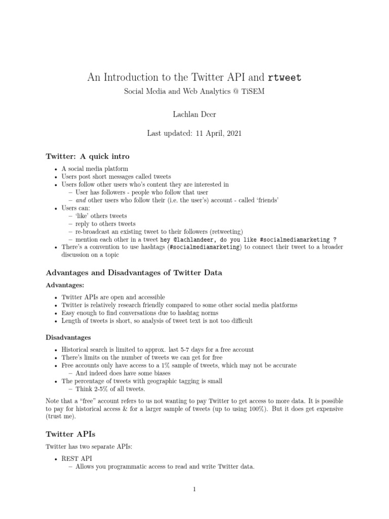 An Introduction To The Twitter API and Rtweet | PDF