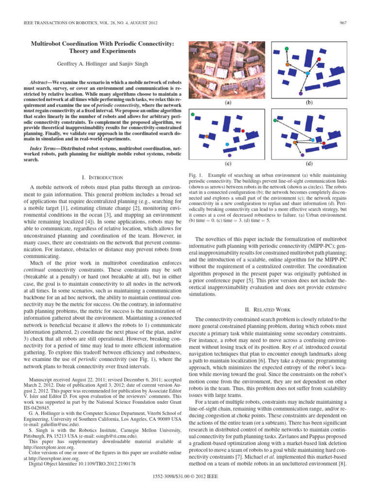 Multirobot Coordination With Periodic Connectivity Theory and Experiments | PDF