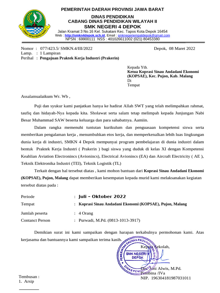Pengajaun PKL Lokasi KOPSAE PUJON MALANG | PDF