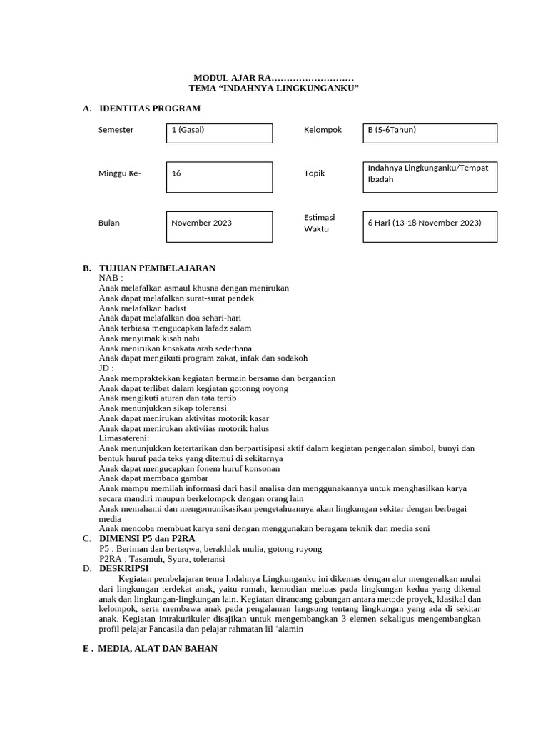 Contoh Modul Ajar B Tema 4 Sub Tema 4 | PDF