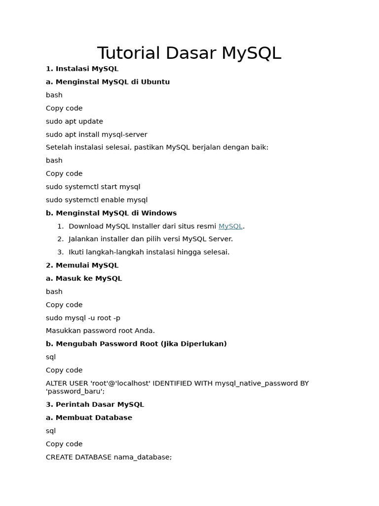 Tutorial Dasar MySQL | PDF