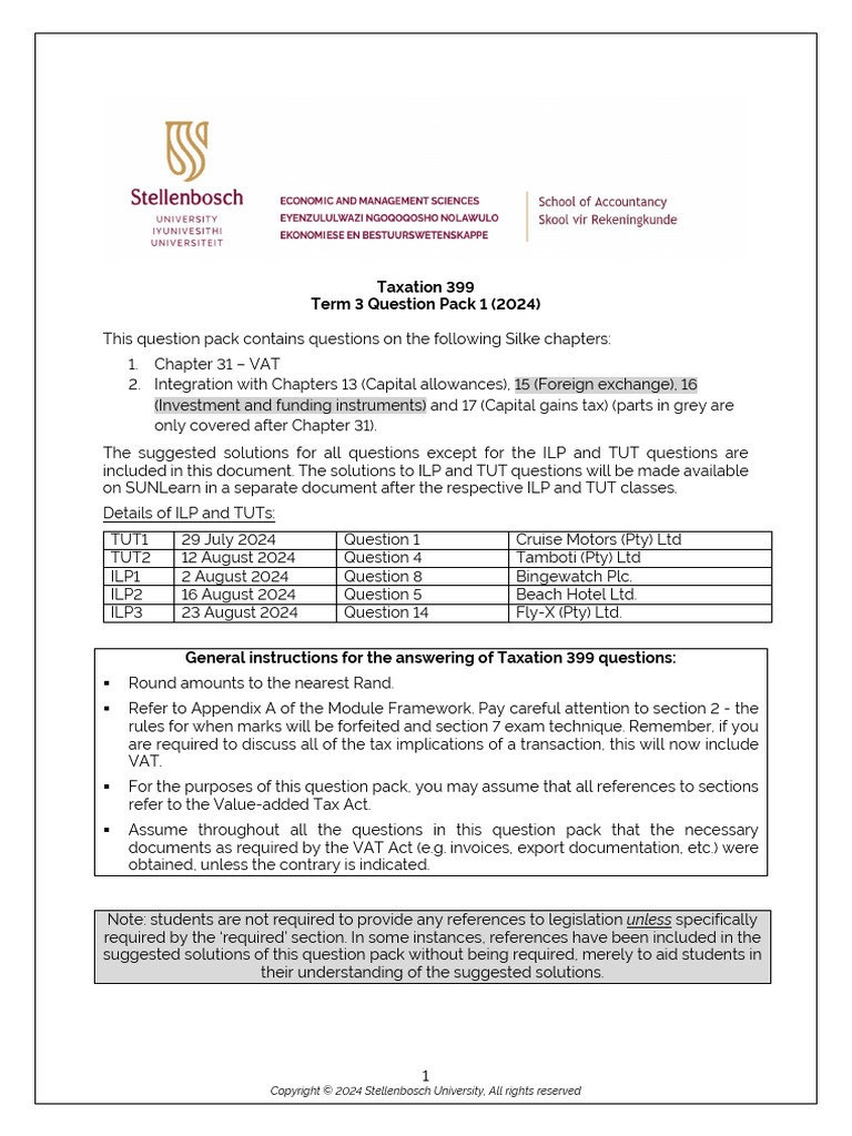TAX399 VAT Question Pack - 2024 | PDF