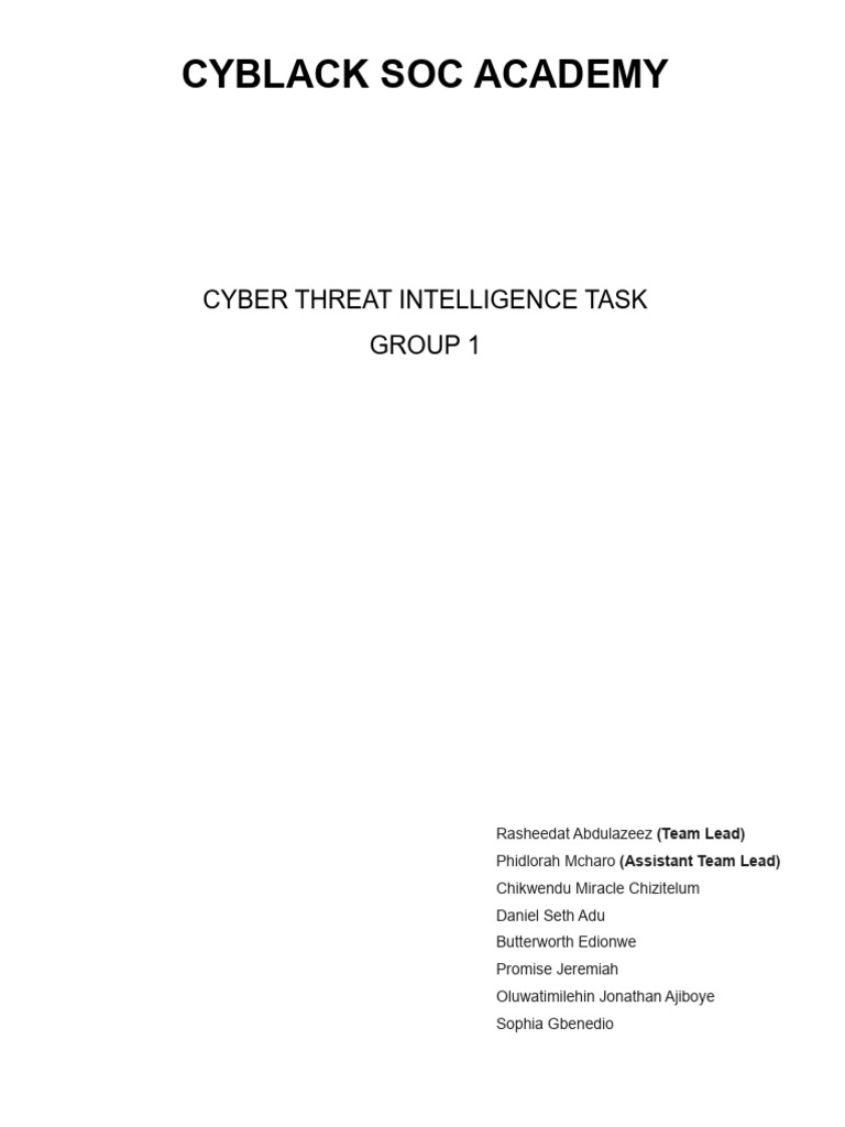 Cyblack Soc Academy: Cyber Threat Intelligence Task Group 1 | PDF