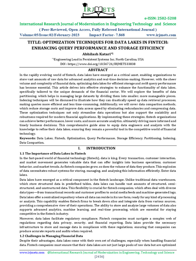 Optimization Techniques For Data Lakes in Fintech: Enhancing Query Performance and Storage ...