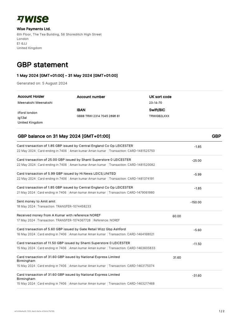 Wise Statement 7 | PDF | Financial Technology | Finance & Money Management