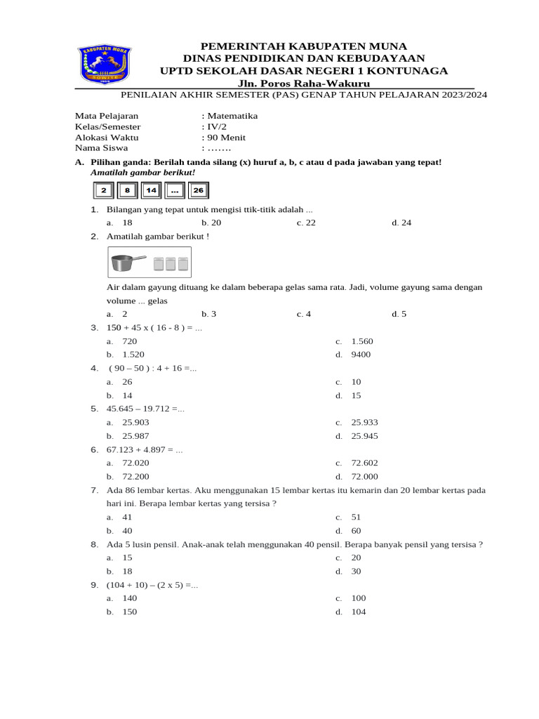 Soal Matematika Kelas 4 Semester Genap | PDF
