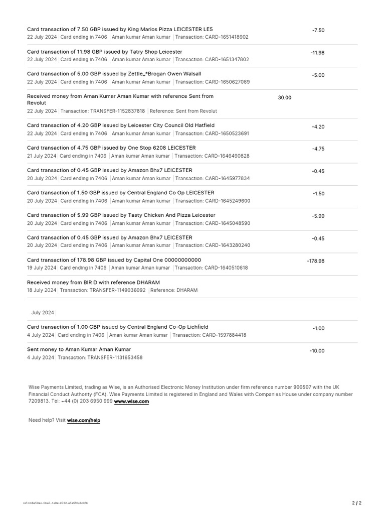 Wise Statement 12 | PDF | Services (Economics) | Banking Technology