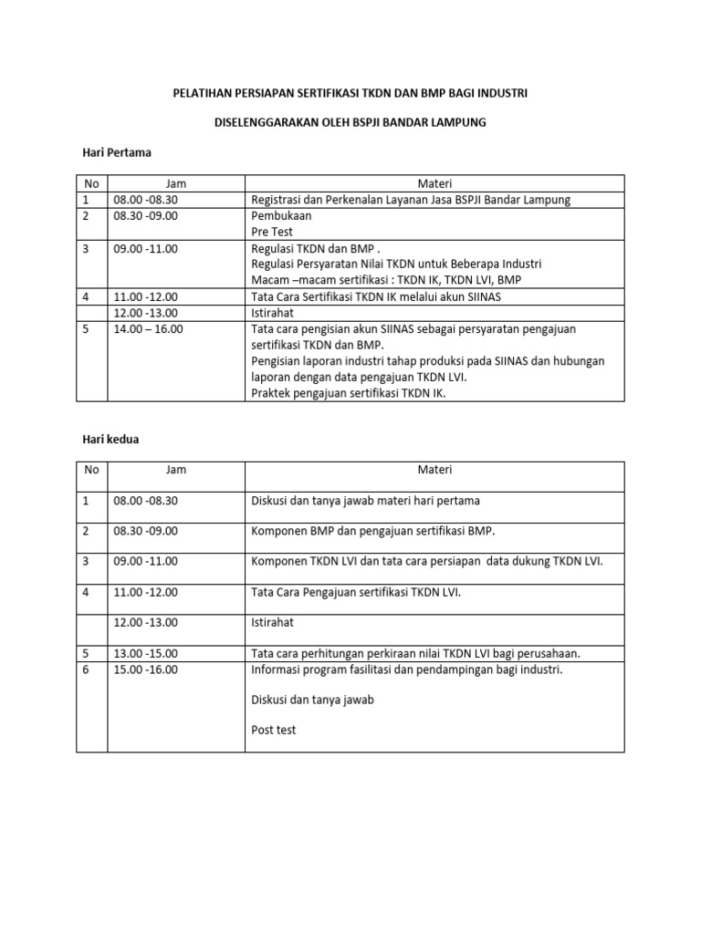 Pelatihan Persiapan Sertifikasi TKDN Dan BMP Bagi Industri | PDF ...