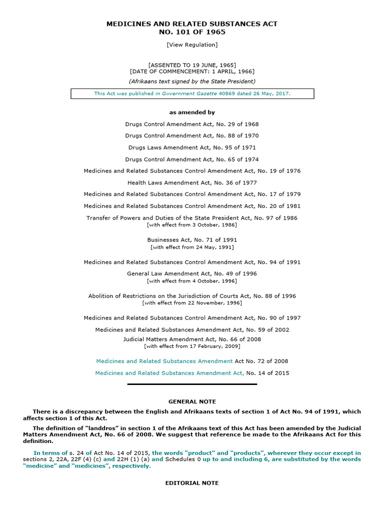 Medicines and Related Substances Act - 101 of 1965 | PDF