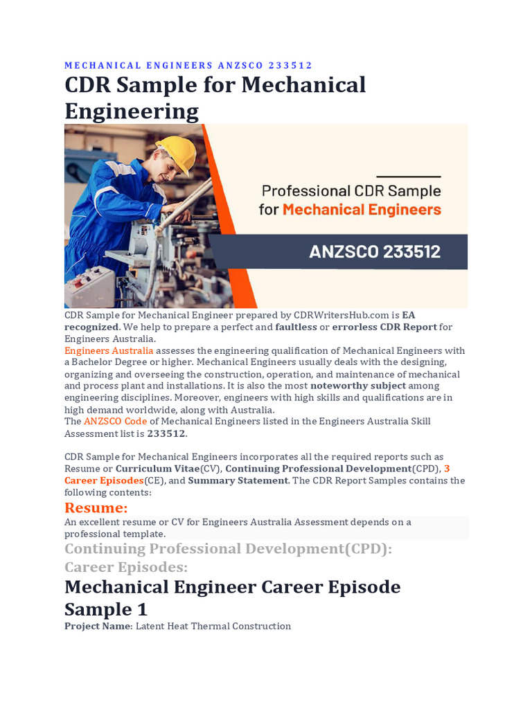 MECHANICAL ENGINEERS ANZSCO 233512 - SamplePDF | PDF
