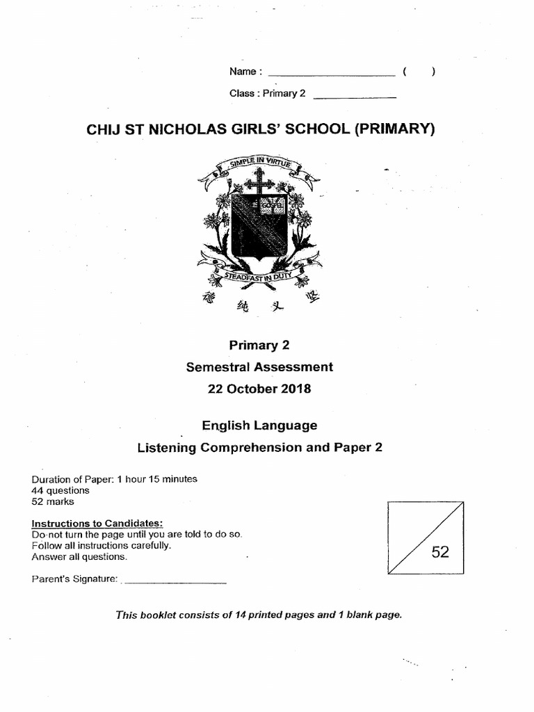 P2 English SA2 2018 ST Nicholas Exam Papers | PDF