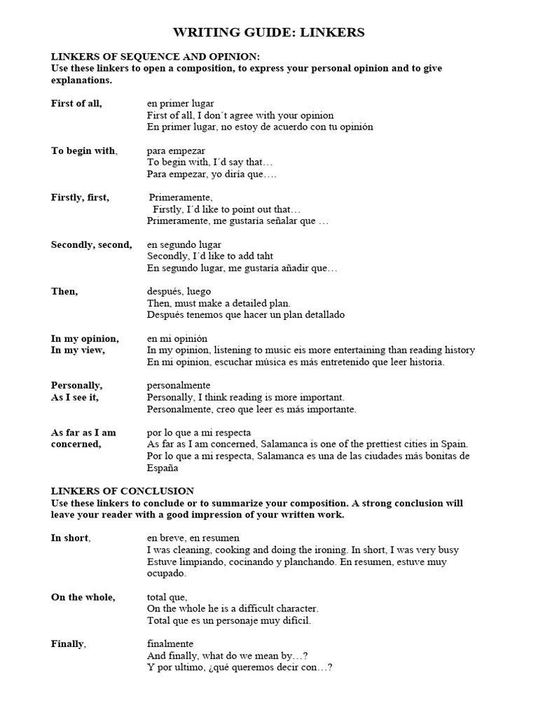 WRITING GUIDE-LINKERS (1) | PDF