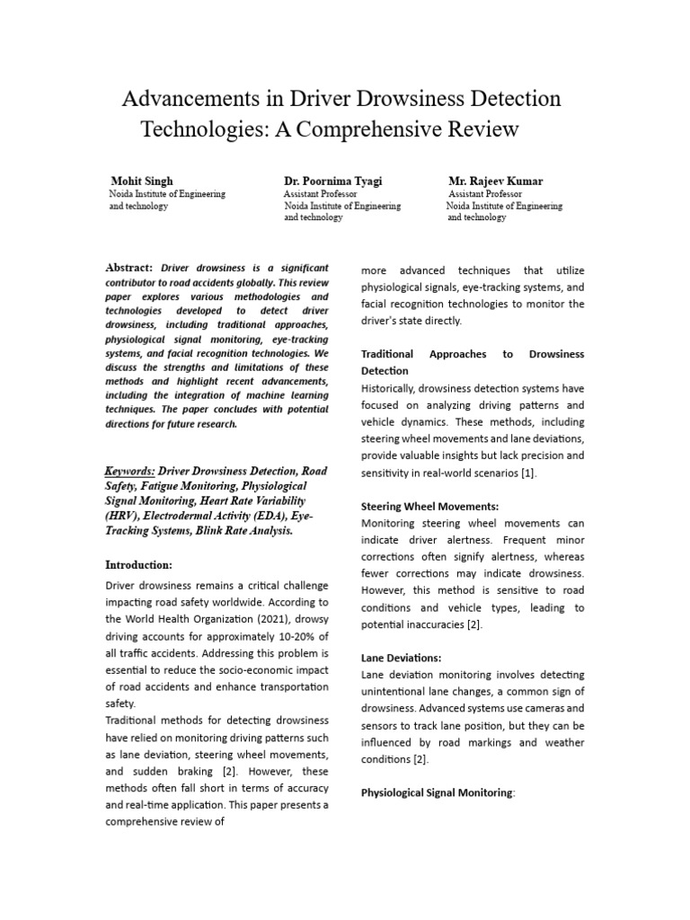 Driver Vigilance Detection Review Paper | PDF | Machine Learning ...