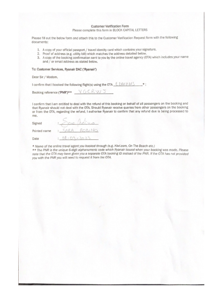 Customer Verification Form | PDF