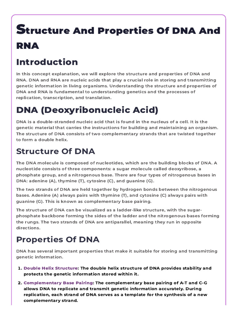 Structure and Properties of DNA and RNA | PDF
