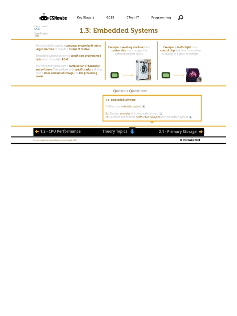 1.3 - Embedded Systems - OCR GCSE (J277 Spec) - CSNewbs | PDF