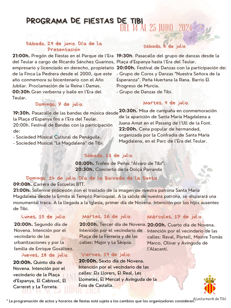 PROGRAMACION FIESTAS TIBIactualizado | PDF