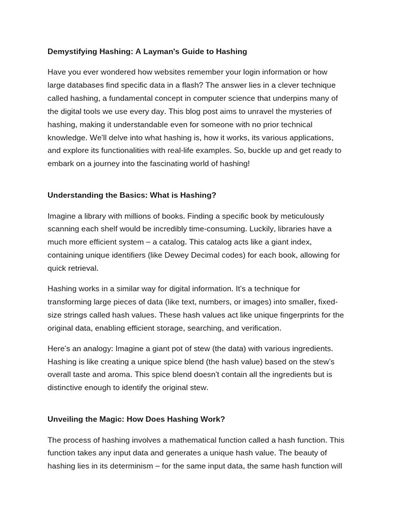 Demystifying Hashing A Layman's Guide To Hashing | PDF